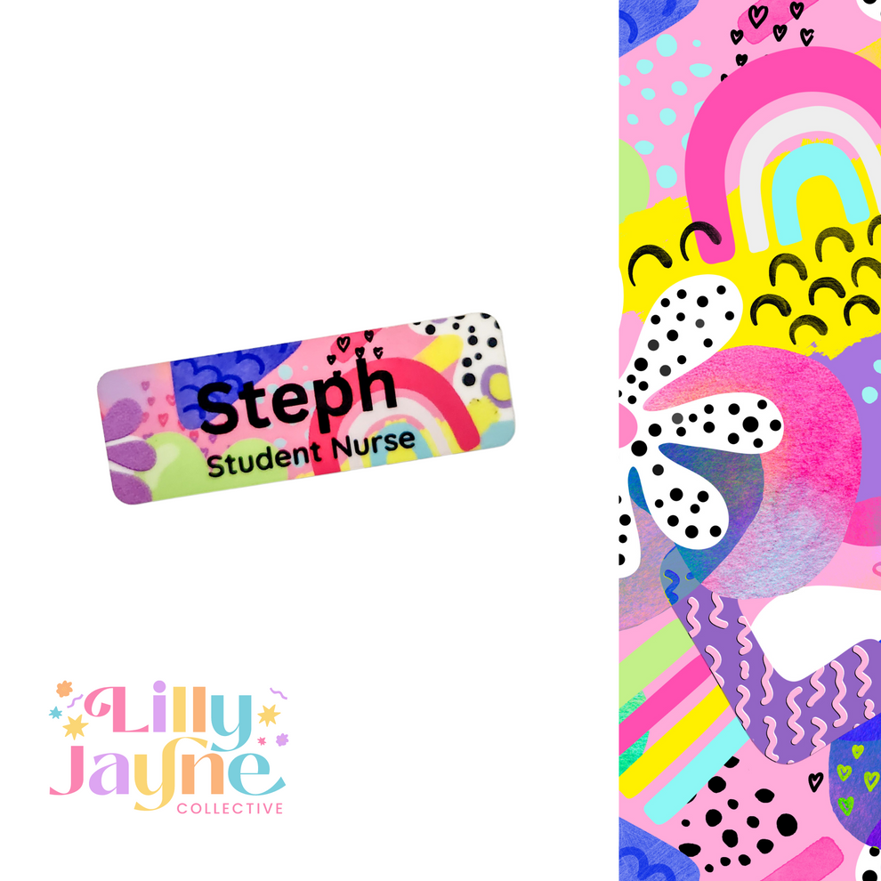 Rainbow Razzle Personalised Name Badge – Lilly Jayne Collective